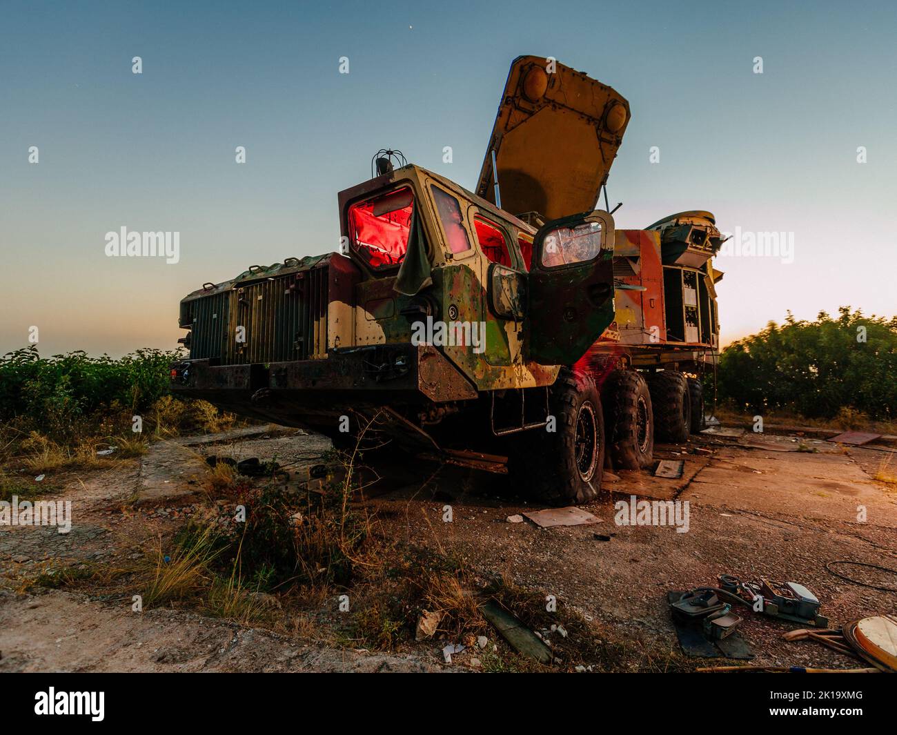 Old rusty broken Russian military vehicle at night Stock Photo - Alamy