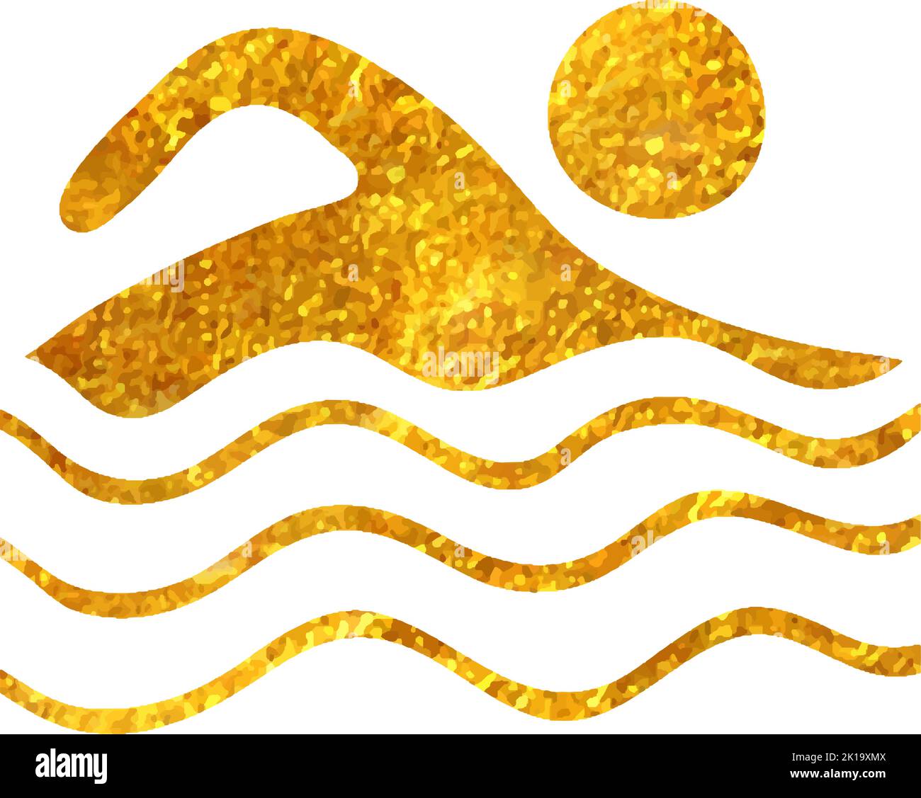 Hand drawn Man swimming icon in gold foil texture vector illustration ...