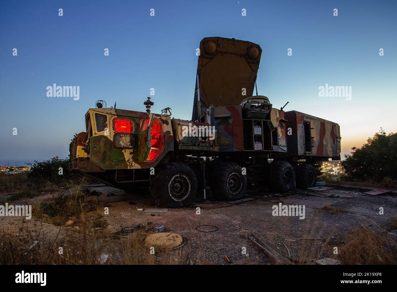 Old rusty broken Russian military vehicle at night Stock Photo - Alamy