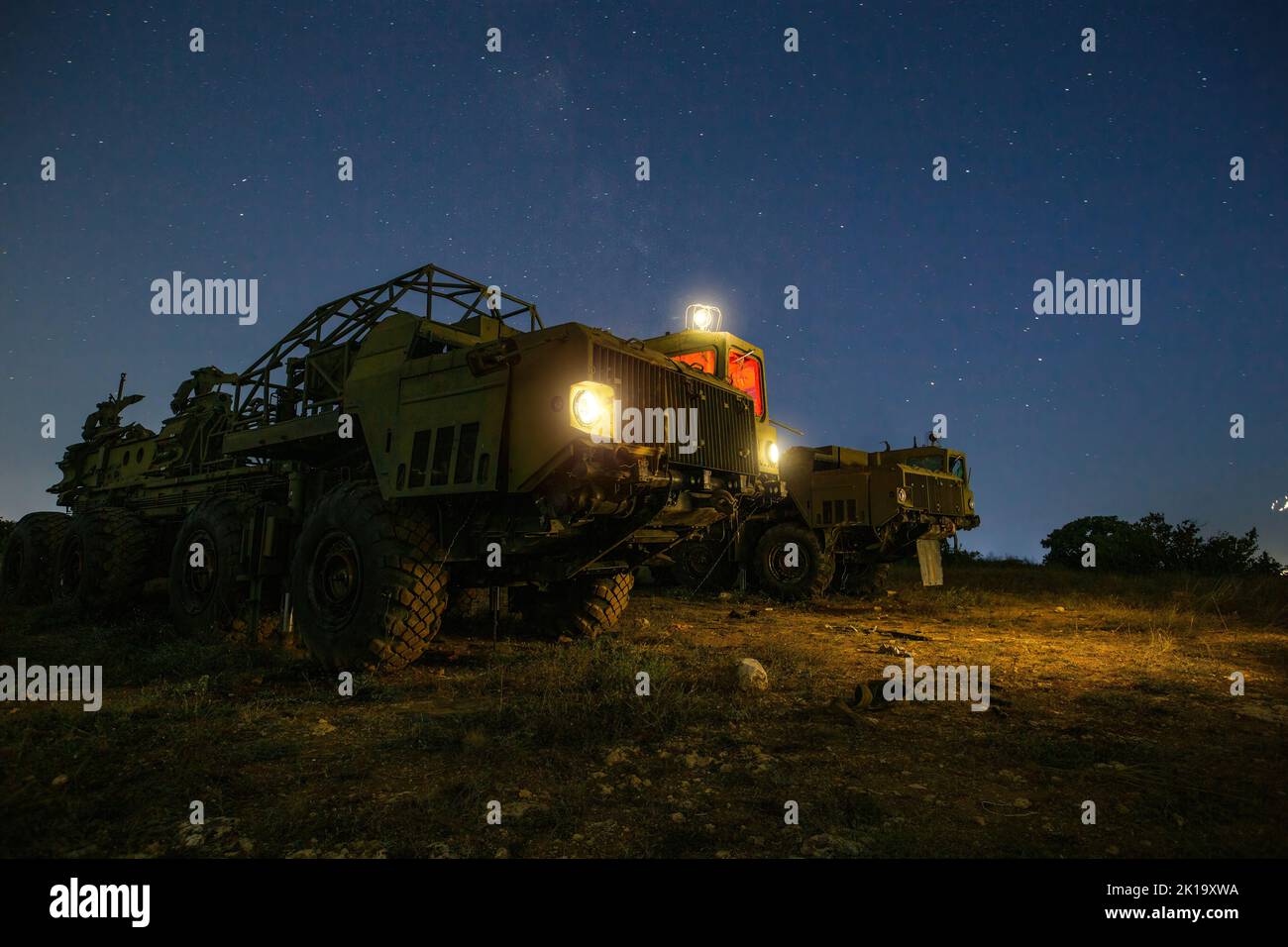 Old rusty broken Russian military vehicle at night Stock Photo - Alamy