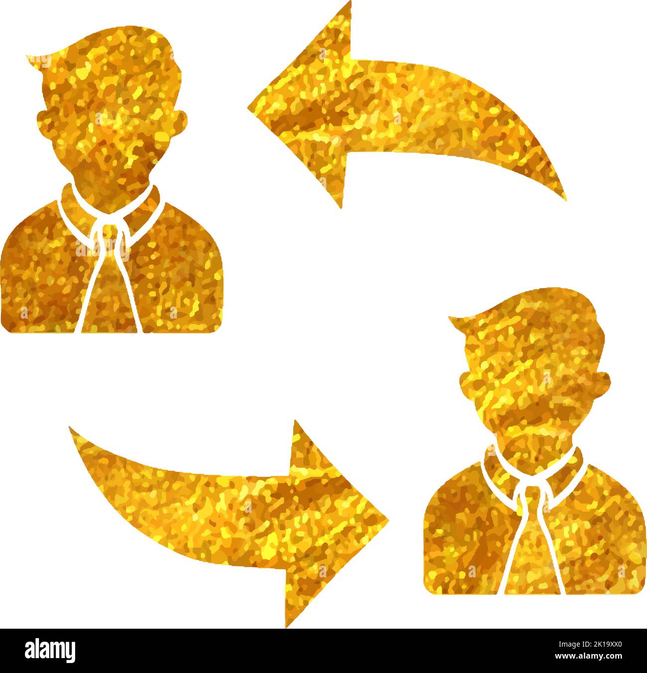 Hand drawn Employee rotation icon in gold foil texture vector ...