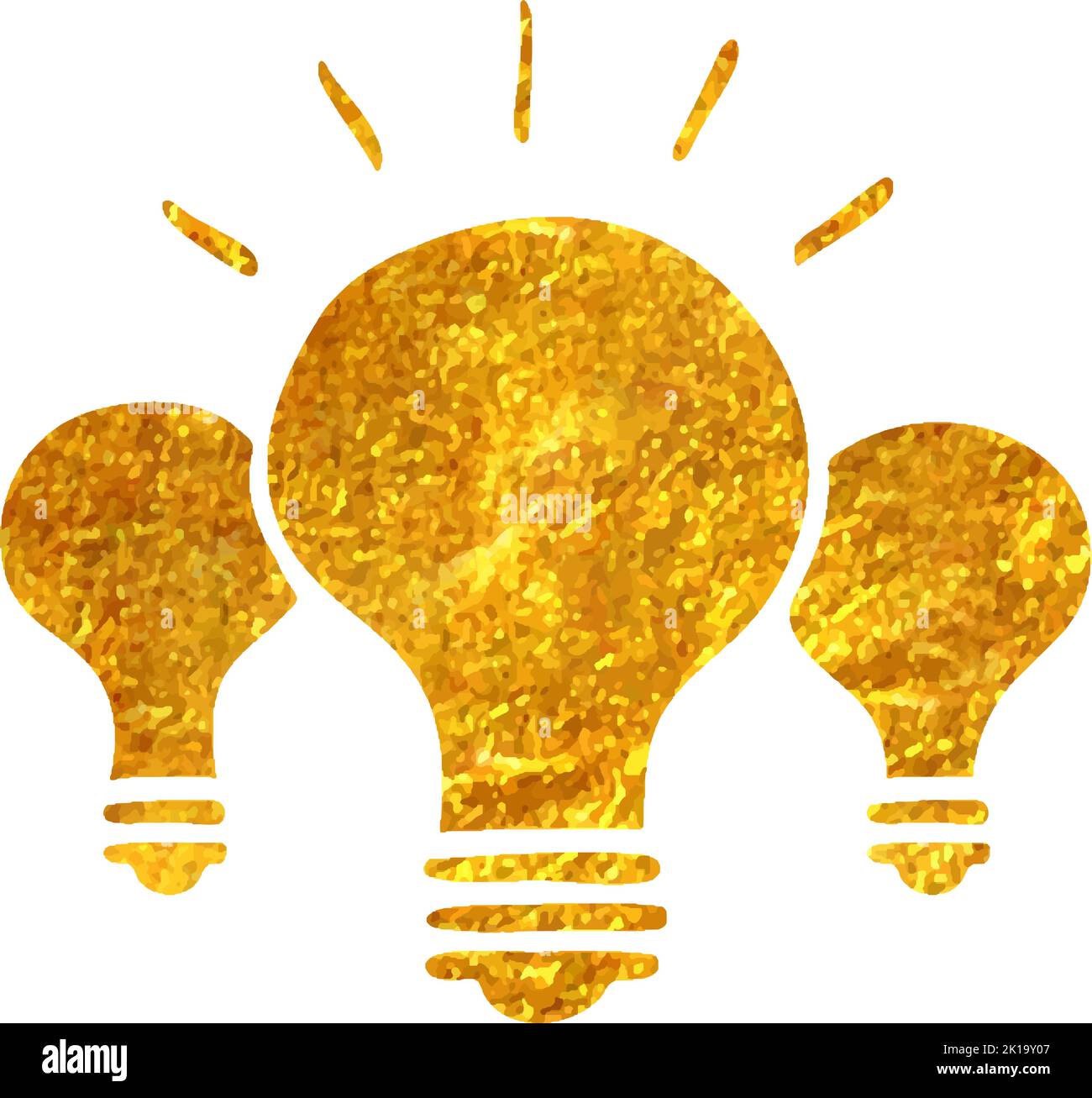 Hand drawn Light bulb icon in gold foil texture vector illustration ...