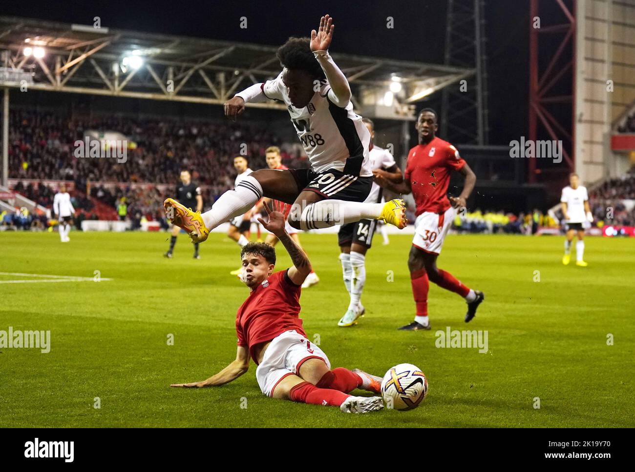 Nottingham Forest's Neco Williams tackles Fulham's Willian during the ...