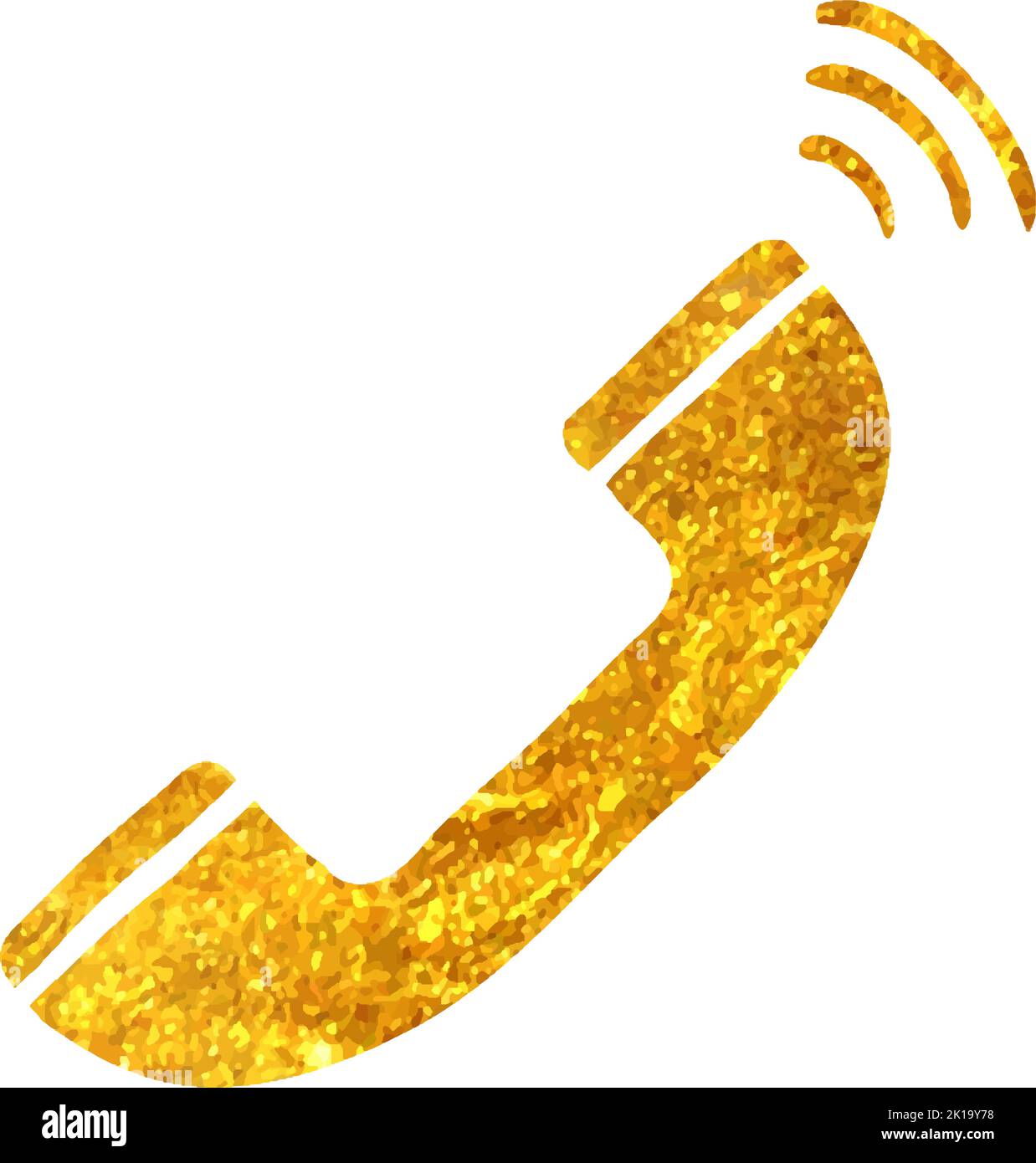 Hand drawn Landline telephone icon in gold foil texture vector ...