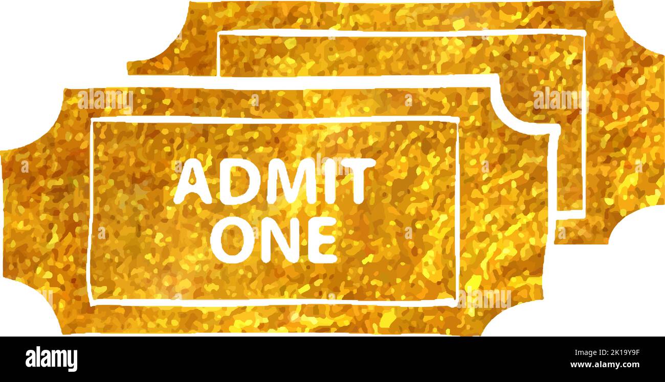 Hand drawn Ticket icon in gold foil texture vector illustration Stock ...