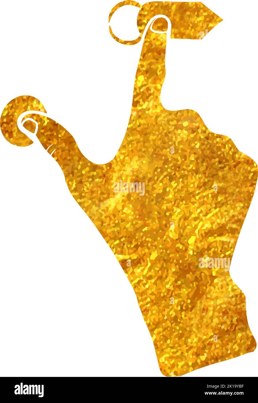 Hand drawn touchpad finger gesture icon in gold foil texture vector ...