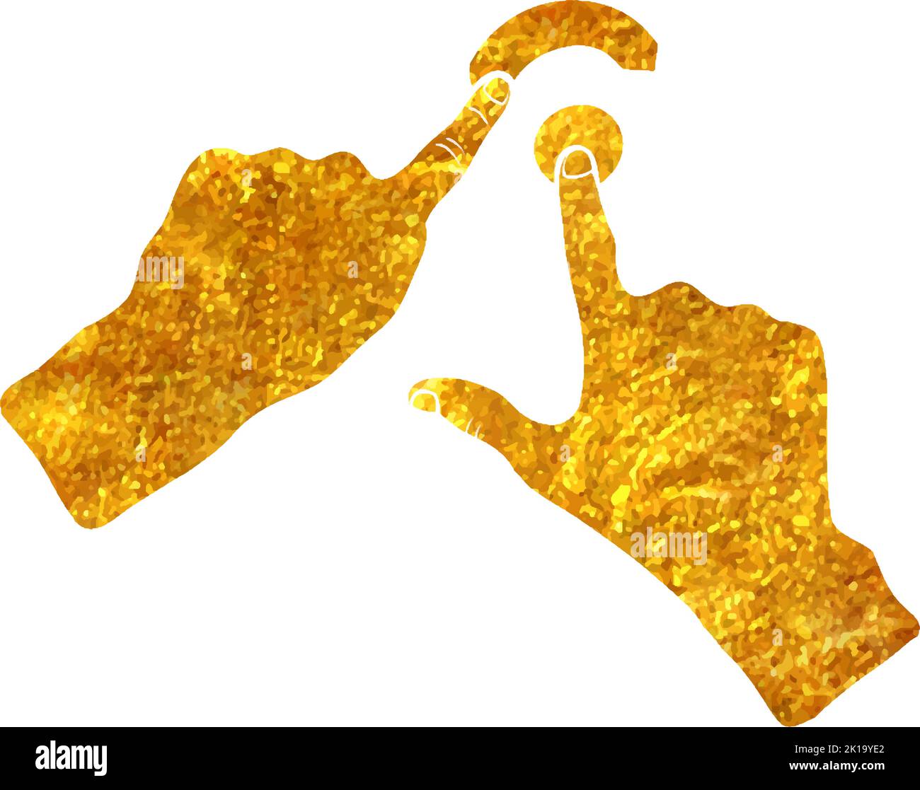 Hand drawn touchpad finger gesture icon in gold foil texture vector ...