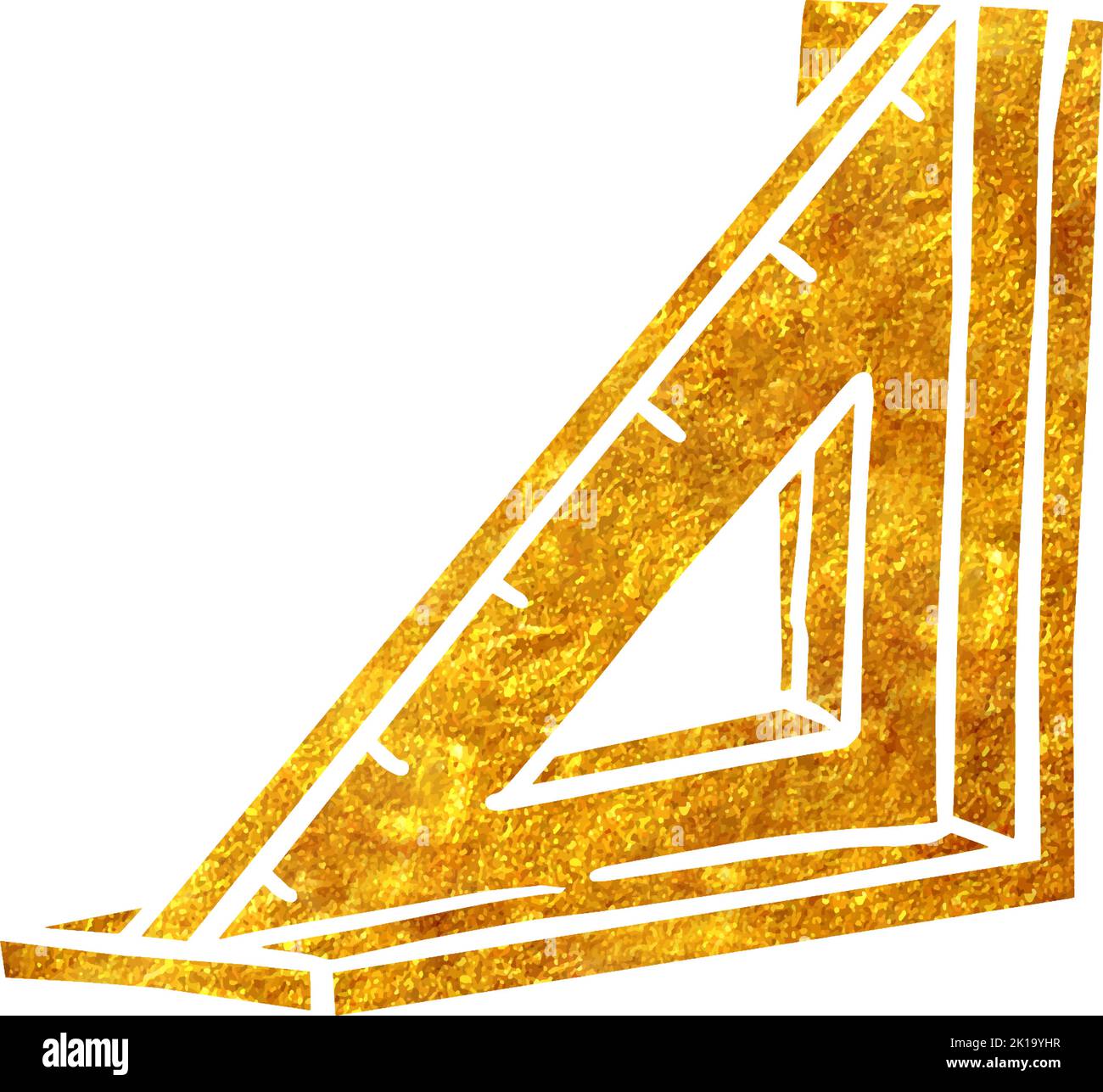 Hand drawn gold foil texture Triangular ruler icon vector illustration ...