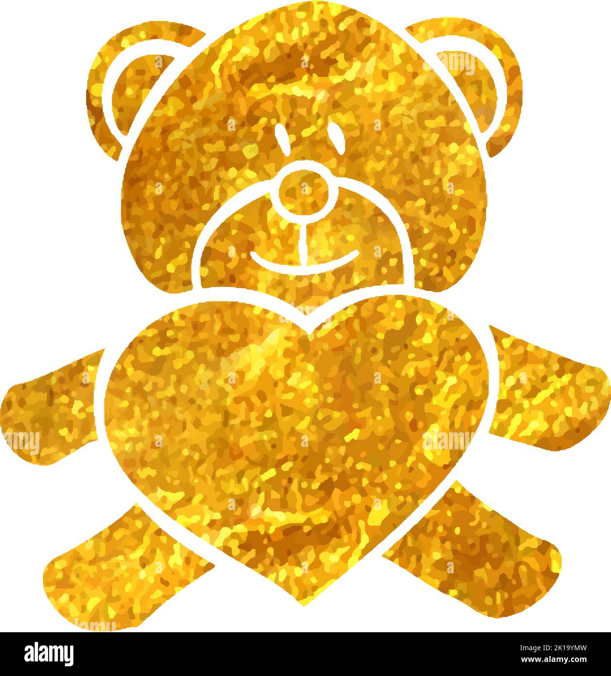 Hand drawn Teddy holding heart shape icon in gold foil texture vector ...
