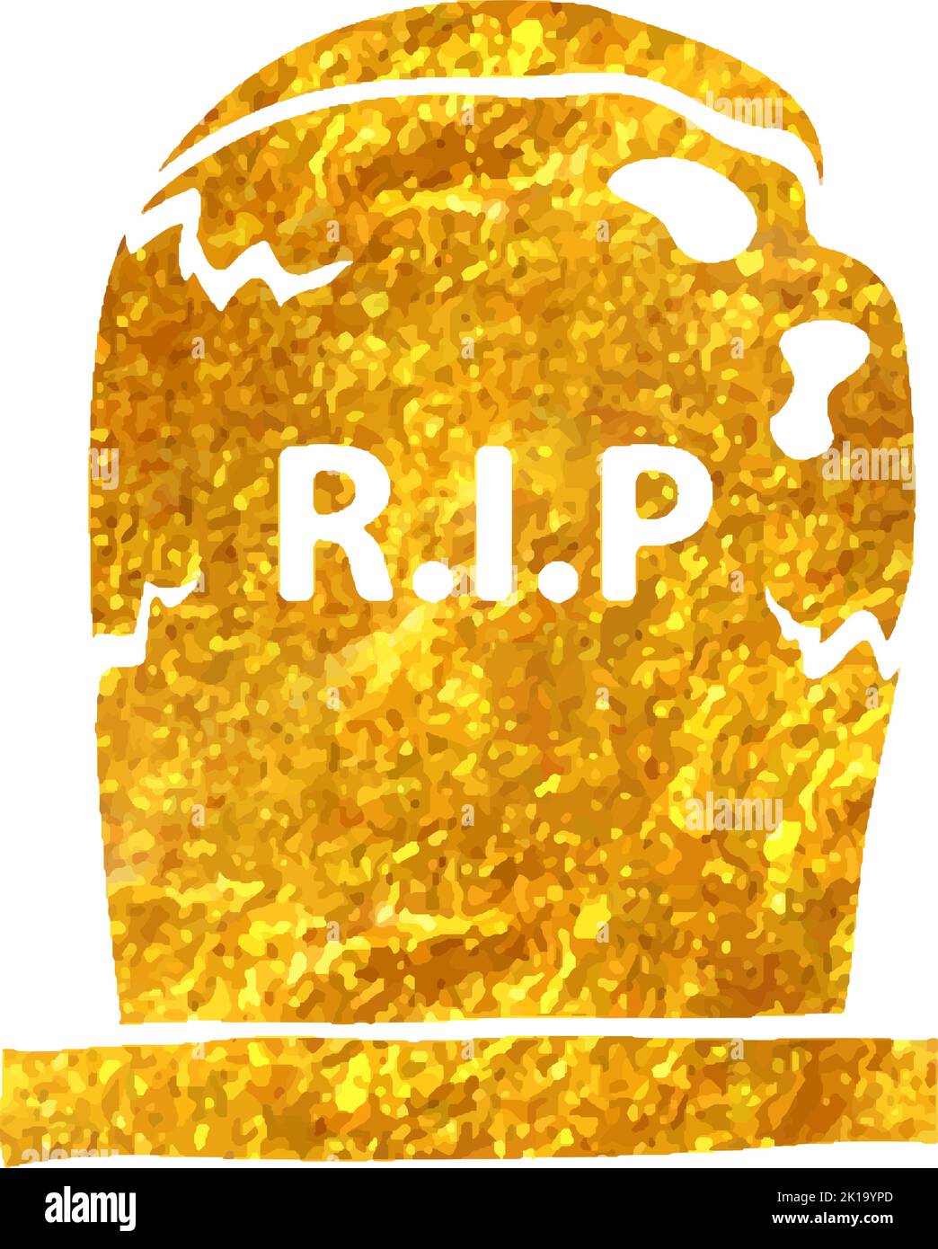Hand drawn tomb stone icon in gold foil texture vector illustration ...