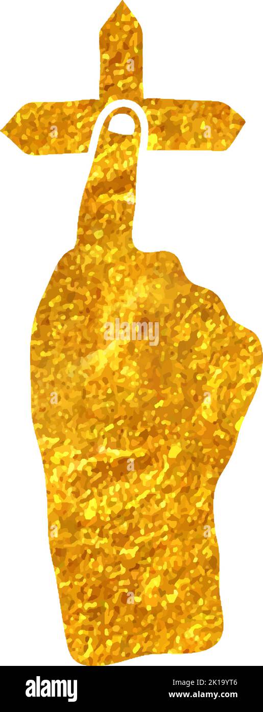 Hand drawn touchpad finger gesture icon in gold foil texture vector ...