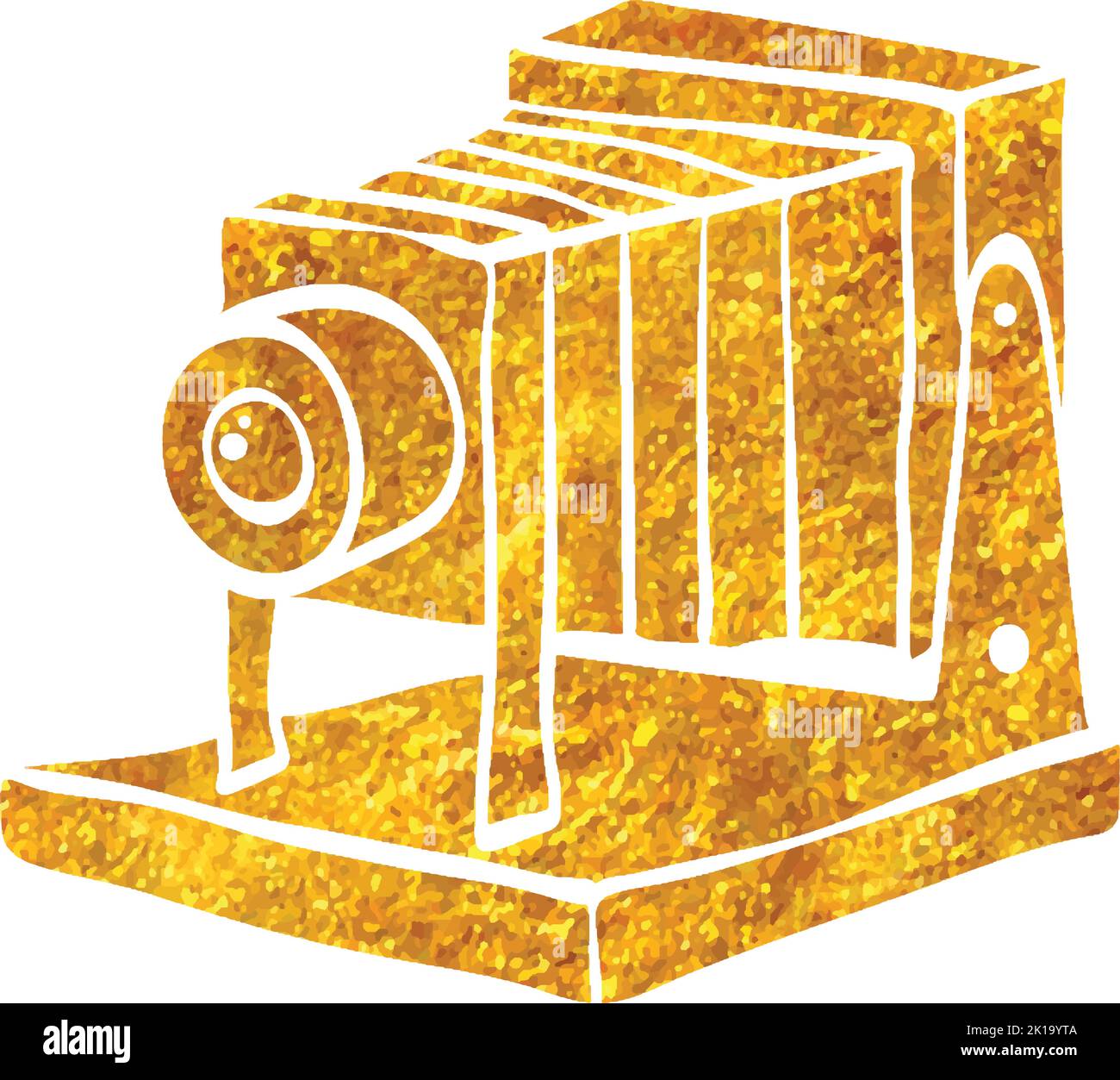 Hand drawn Large format camera icon in gold foil texture vector ...