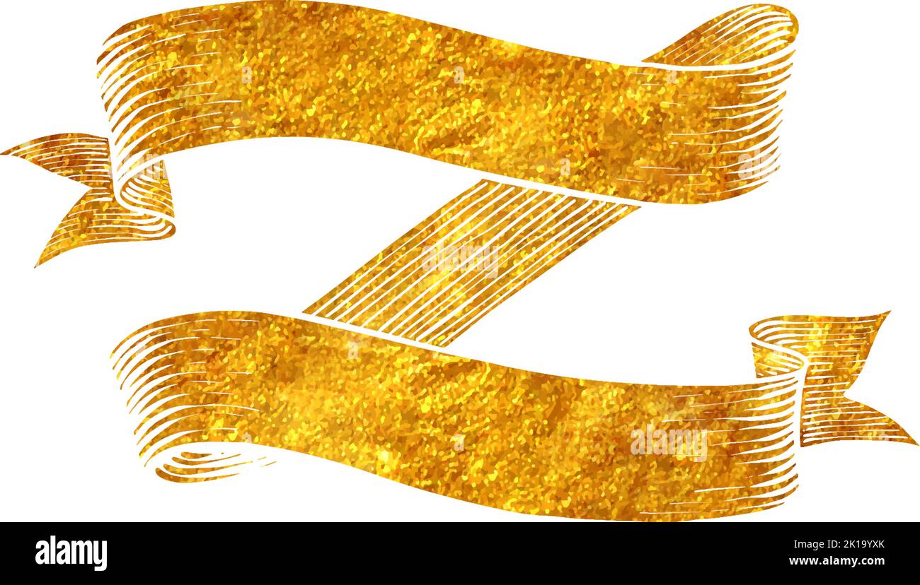 Hand drawn ribbon banners vintage elements in gold foil texture vector illustration Stock Vector ...