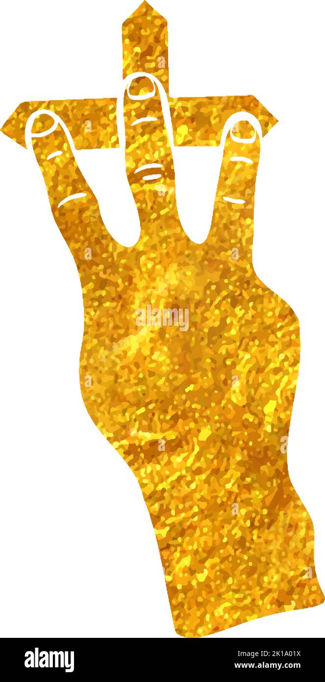 Hand drawn touchpad finger gesture icon in gold foil texture vector ...