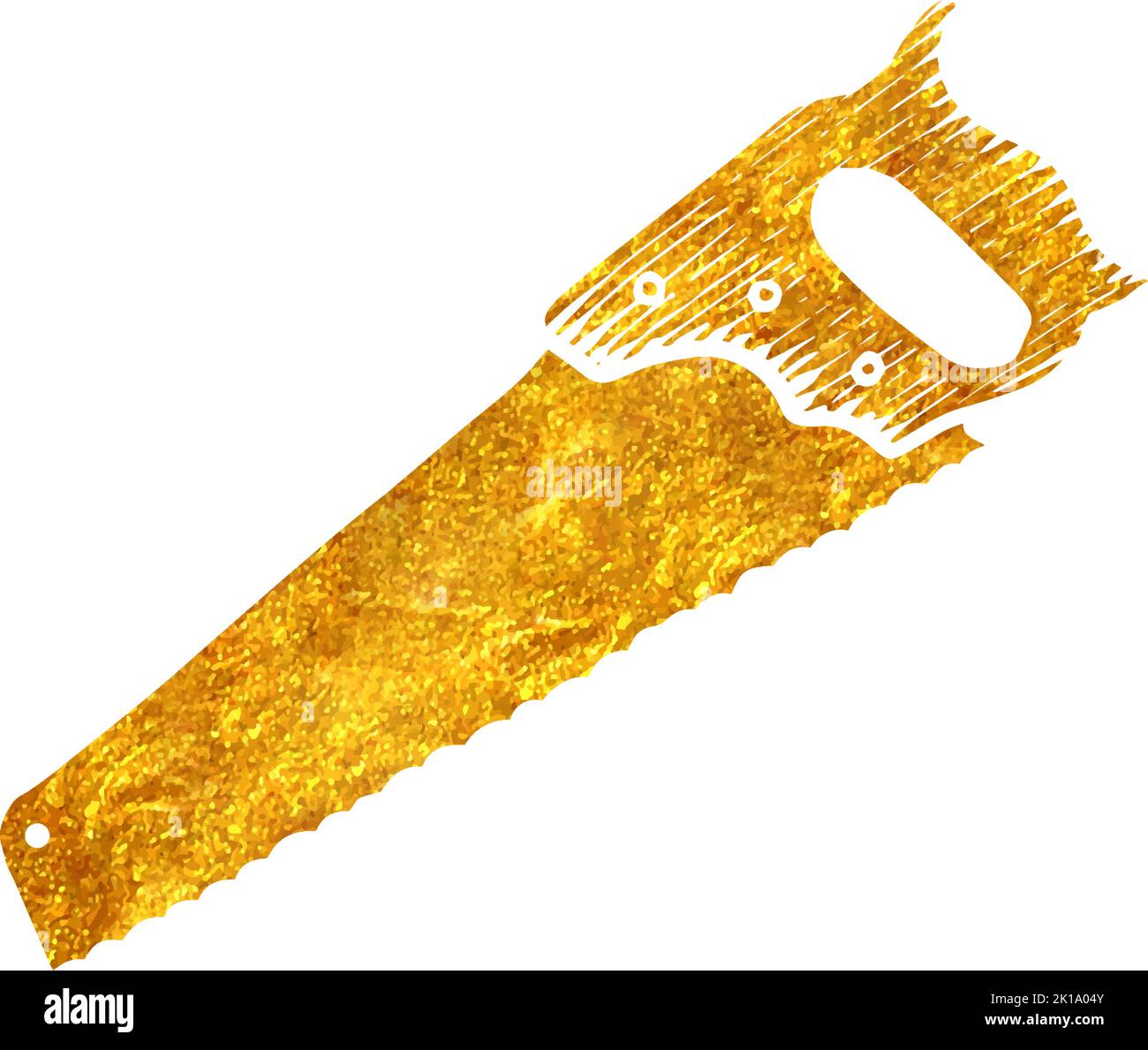 Hand drawn hand saw icon woodworking tool in gold foil texture vector ...