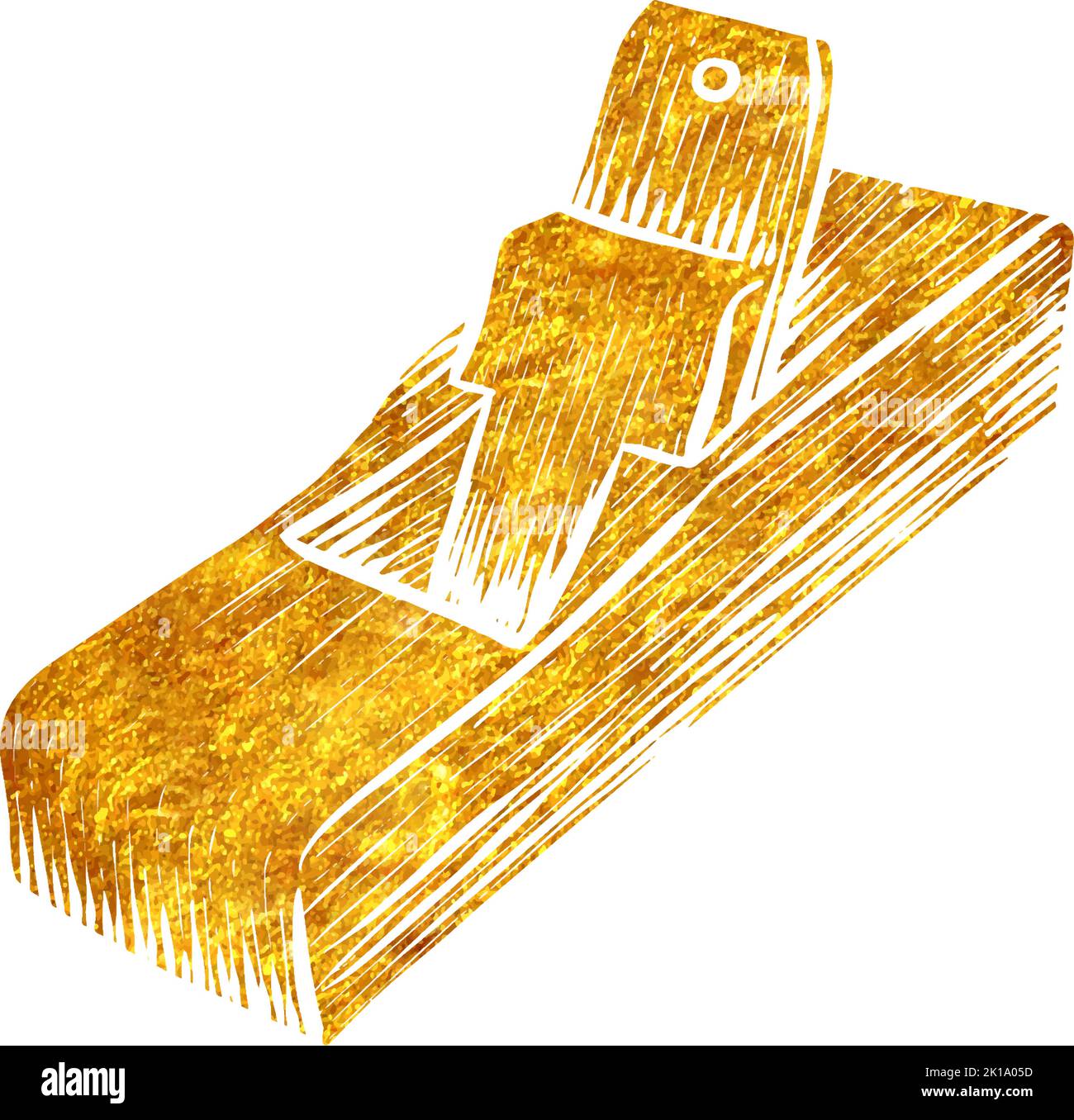 Hand drawn wooden plane icon woodworking tool in gold foil texture ...