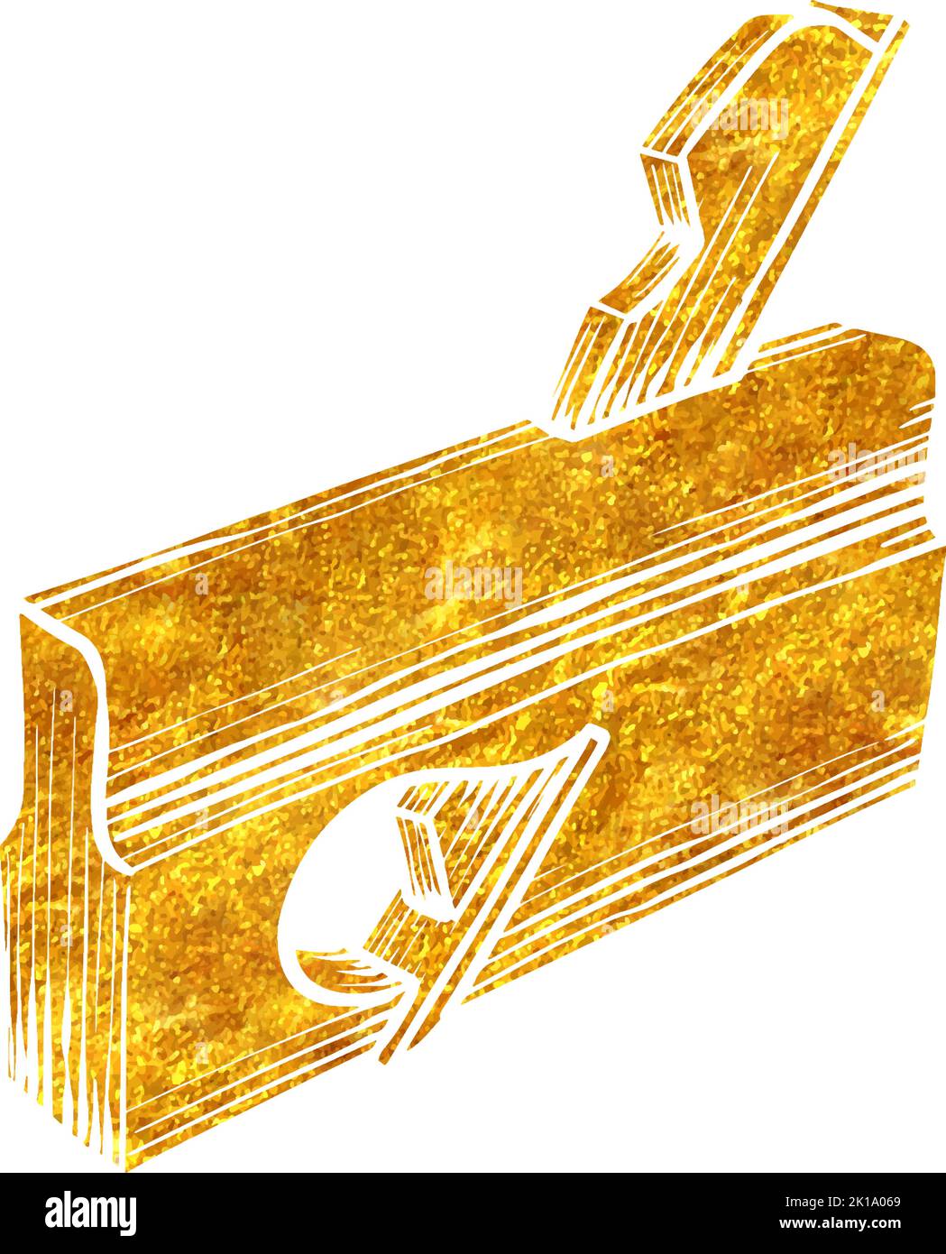 Hand drawn rabbet plane icon woodworking tool in gold foil texture ...