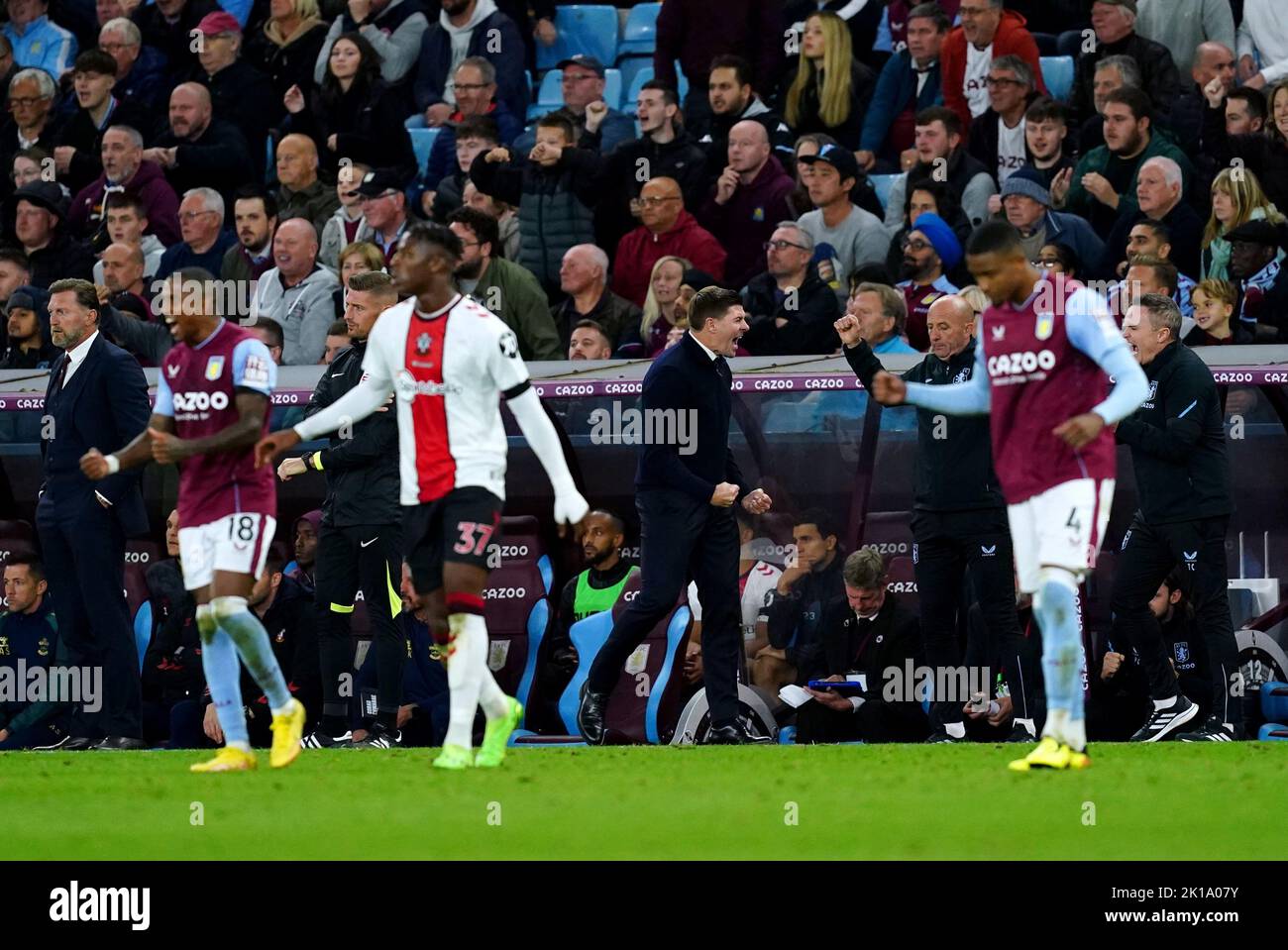 Aston Villa manager Steven Gerrard celebrates at the end of the Premier ...