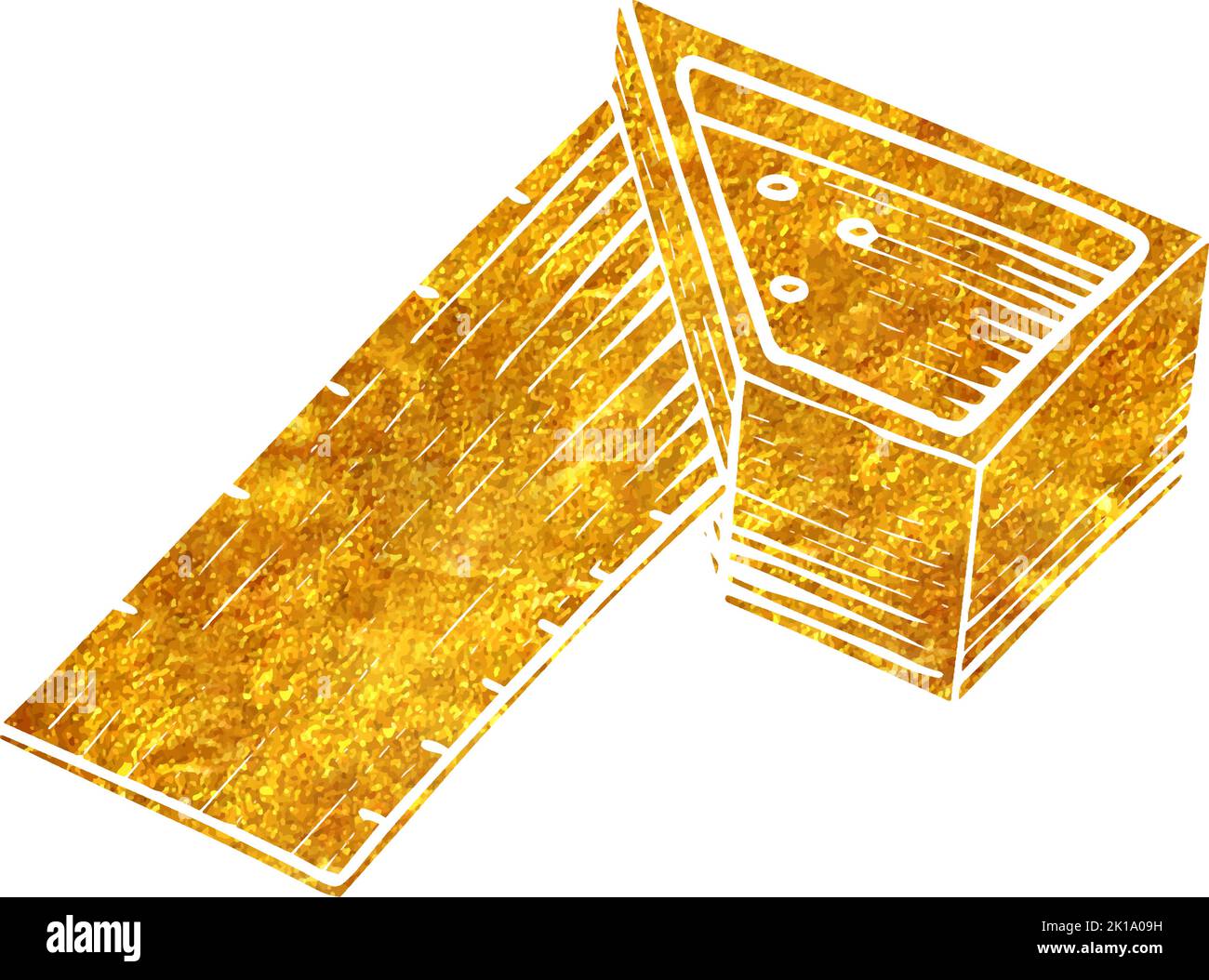 Hand drawn ruler in woodcut woodworking tool in gold foil texture ...