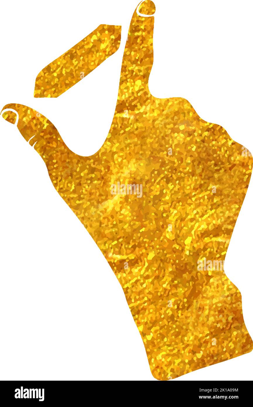 Hand drawn touchpad finger gesture icon in gold foil texture vector ...
