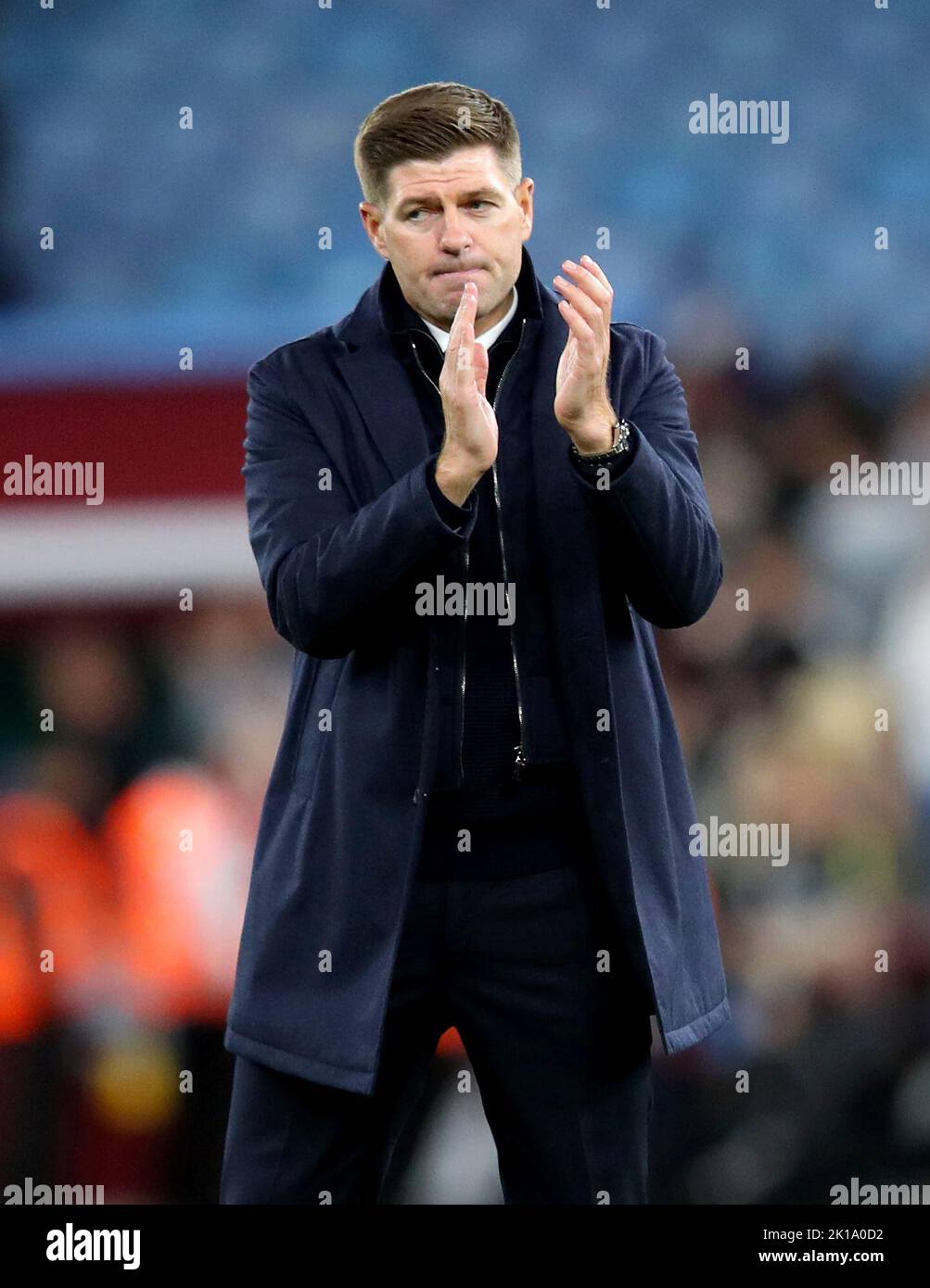 Aston Villa manager Steven Gerrard applauds the fans at the end of the ...