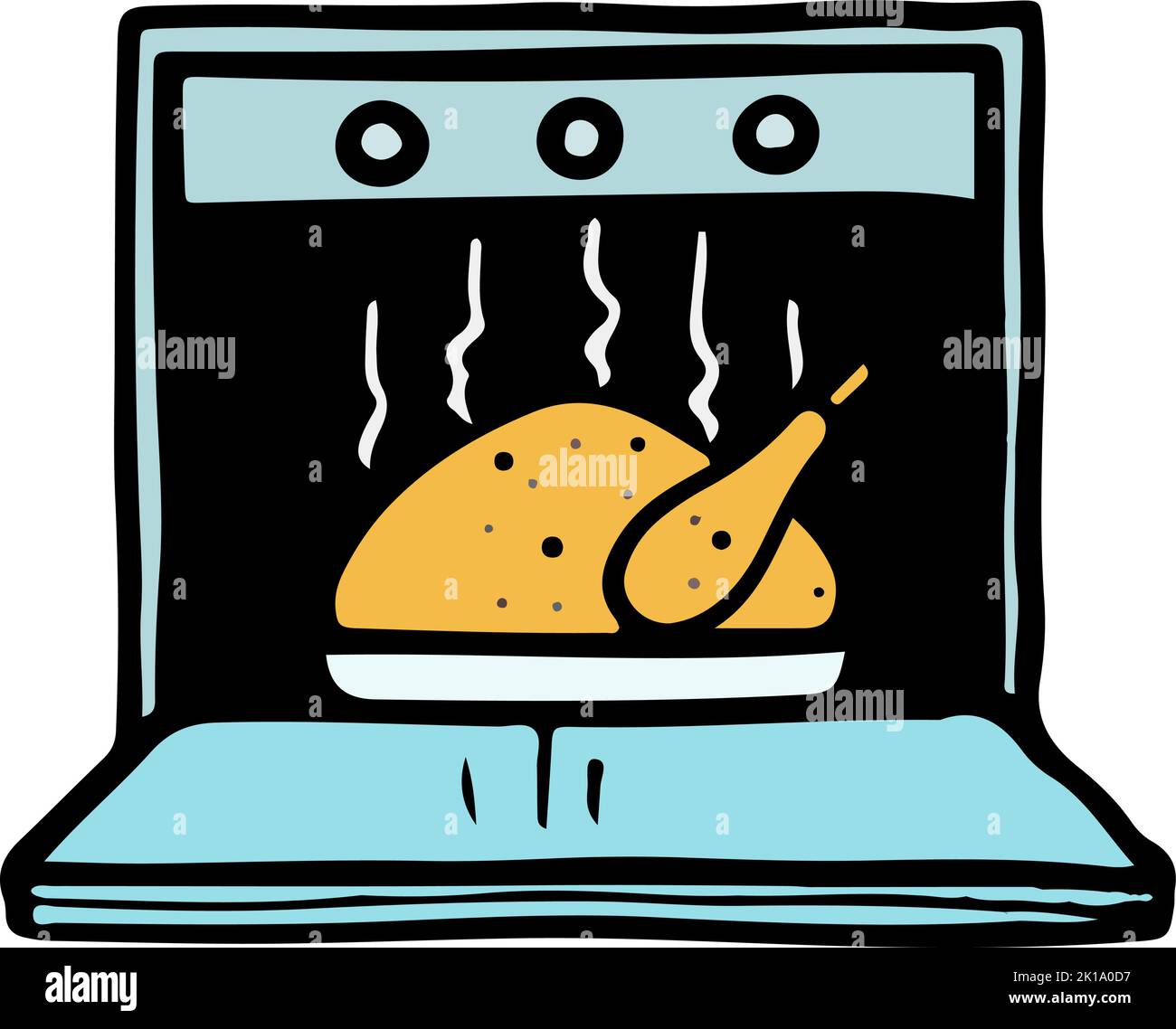 Whole turkey baked in oven. Hand drawn vector color illustration Stock ...