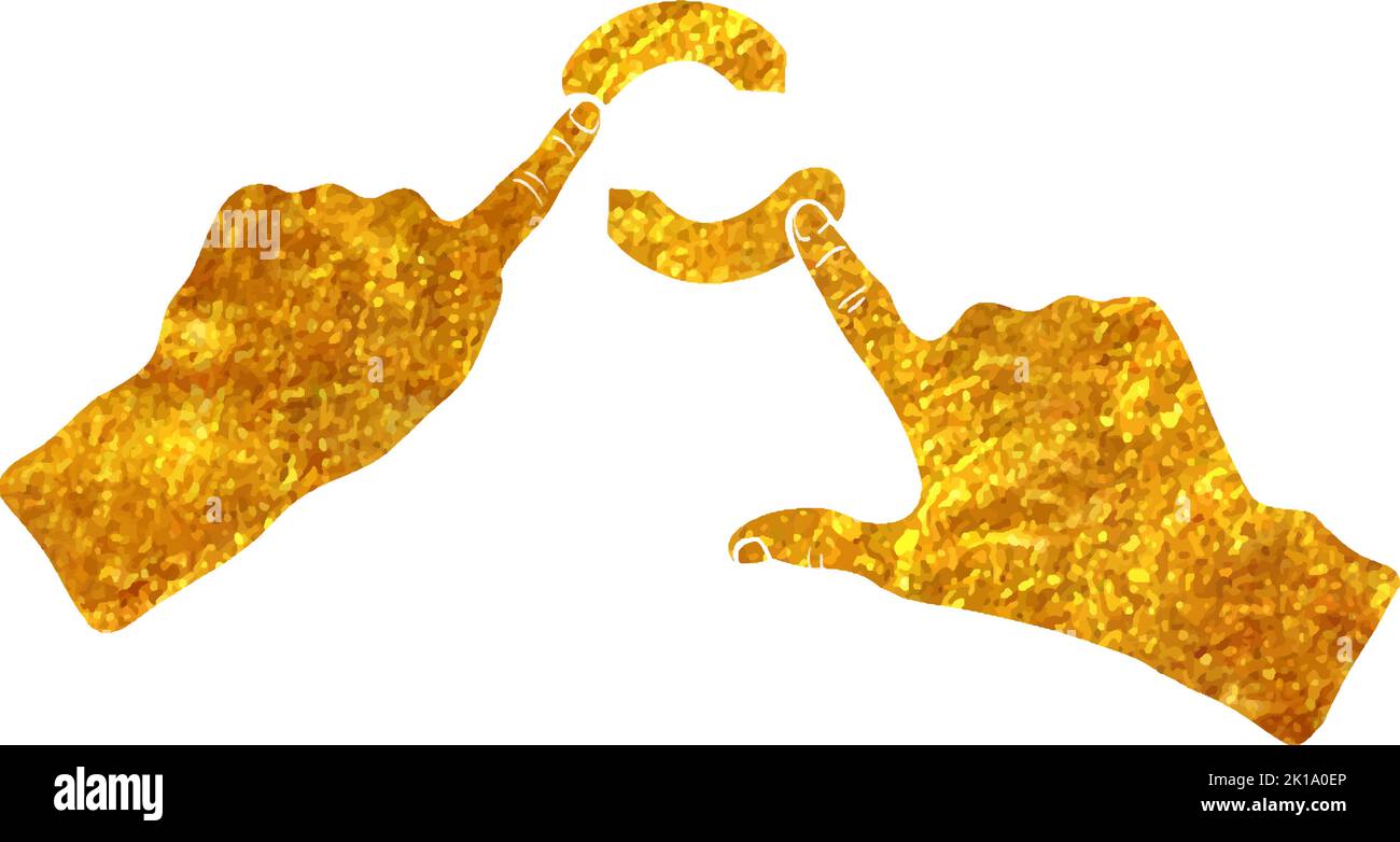 Hand drawn touchpad finger gesture icon in gold foil texture vector ...