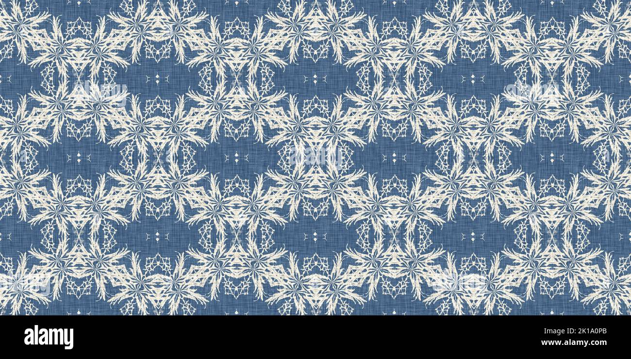 Farmhouse blue snow flake border background. Frosty damask french ...