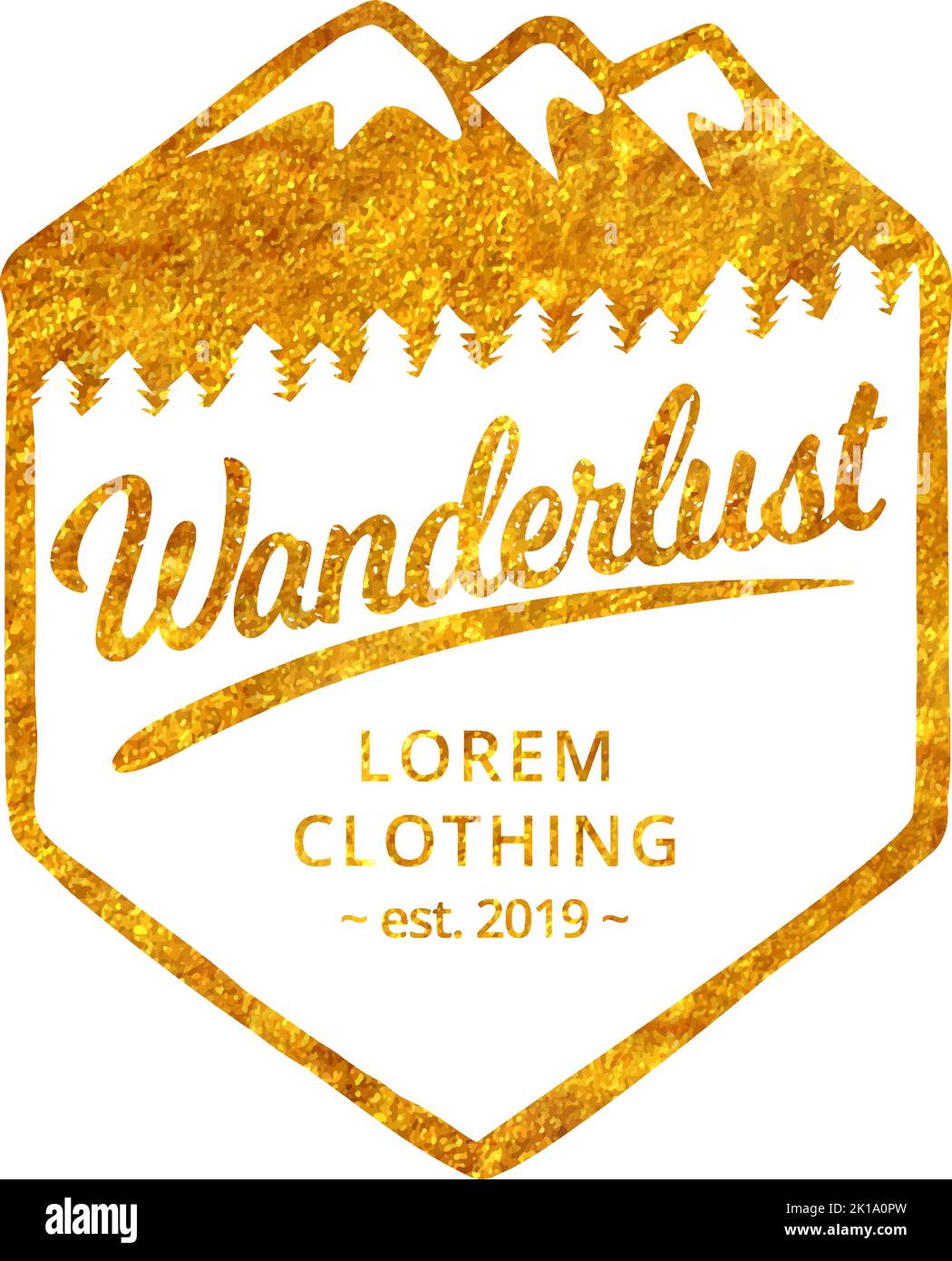 Hand drawn mountain in gold foil texture vector illustration Stock ...