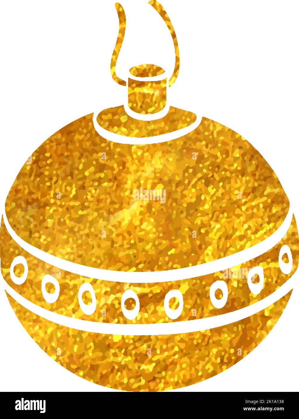 Hand drawn Christmas orb icon in gold foil texture vector illustration ...