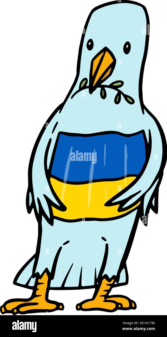 Bird holding Ukraine national flag. Hand drawn vector color ...
