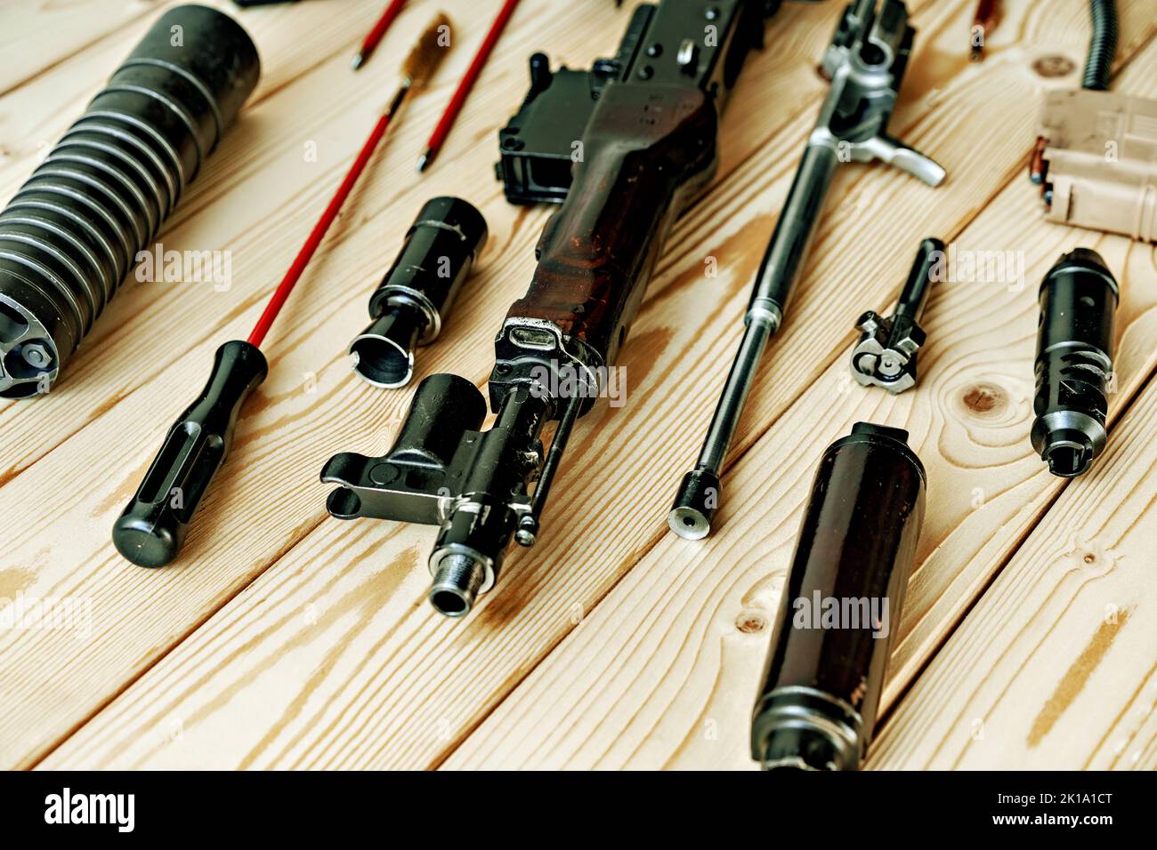 Gunsmith's working table for gun cleaning and maintaining Stock Photo ...