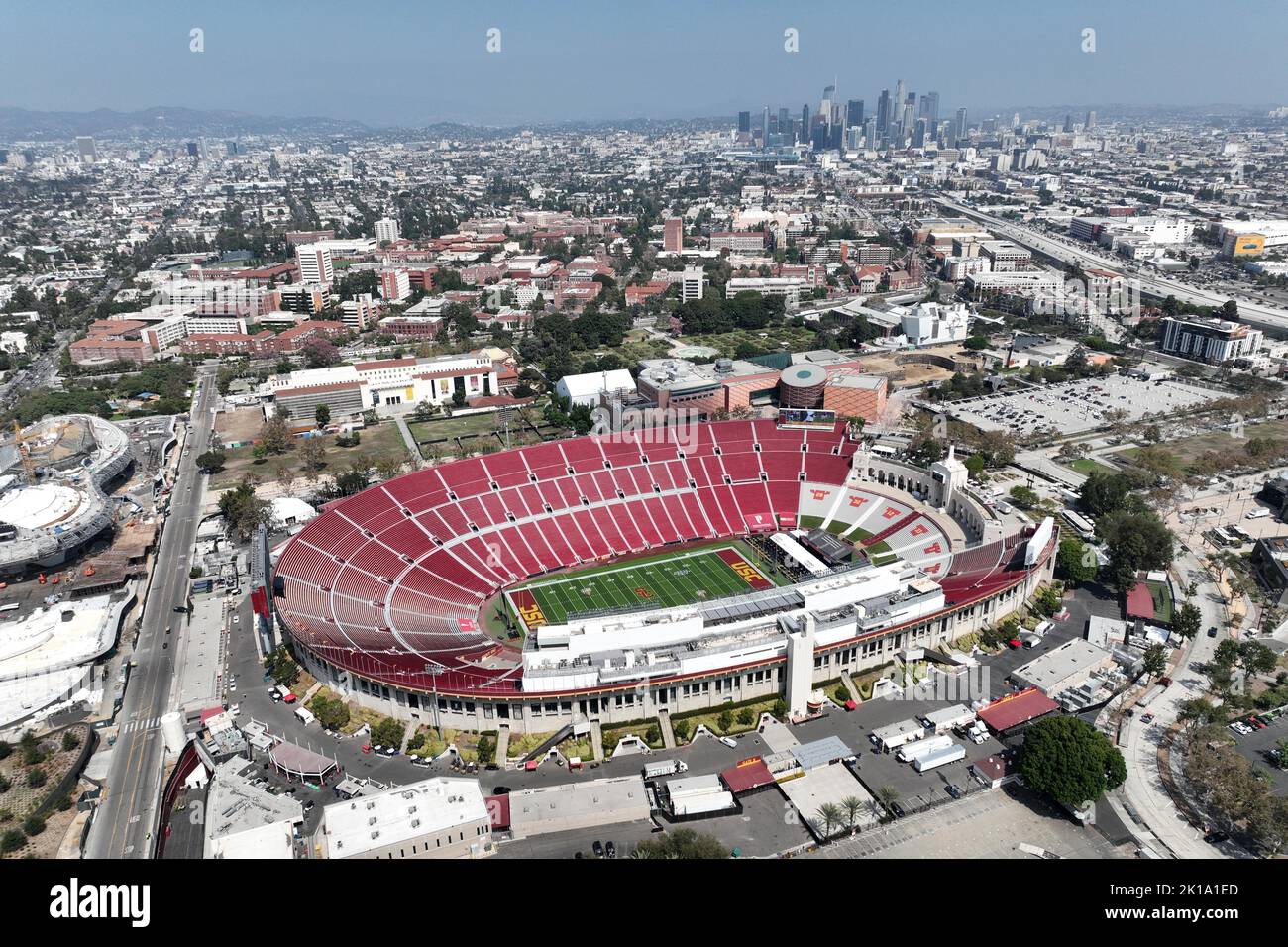 A general overall aerial view of the Los Angeles Memorial Coliseum ...