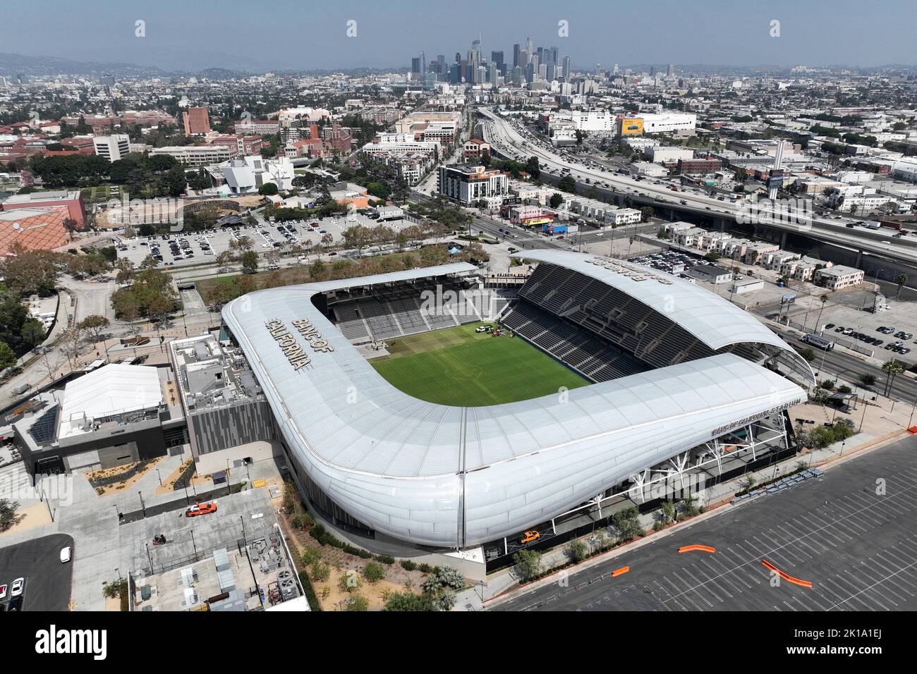 A general overall aerial view of Banc of California Stadium, Friday ...