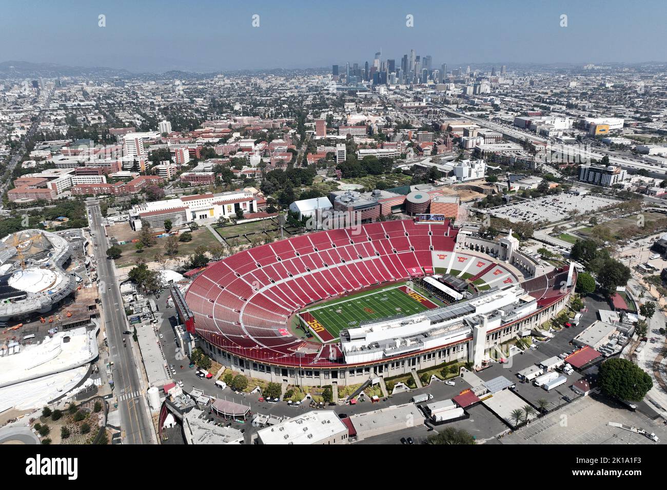 A general overall aerial view of the Los Angeles Memorial Coliseum ...
