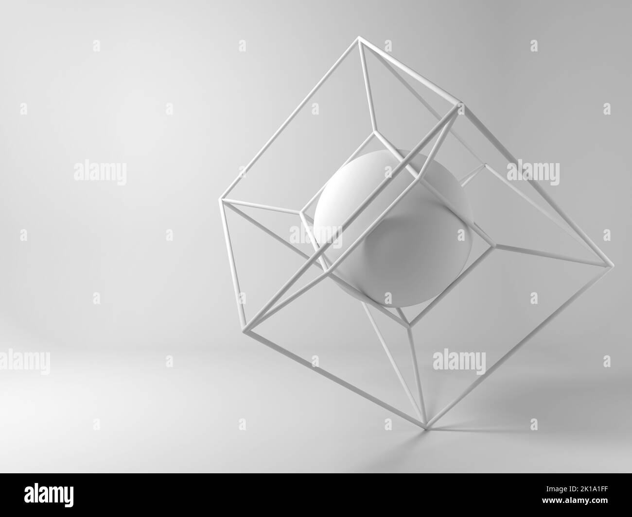 Abstract white high-tech installation with a ball in a lattice ...