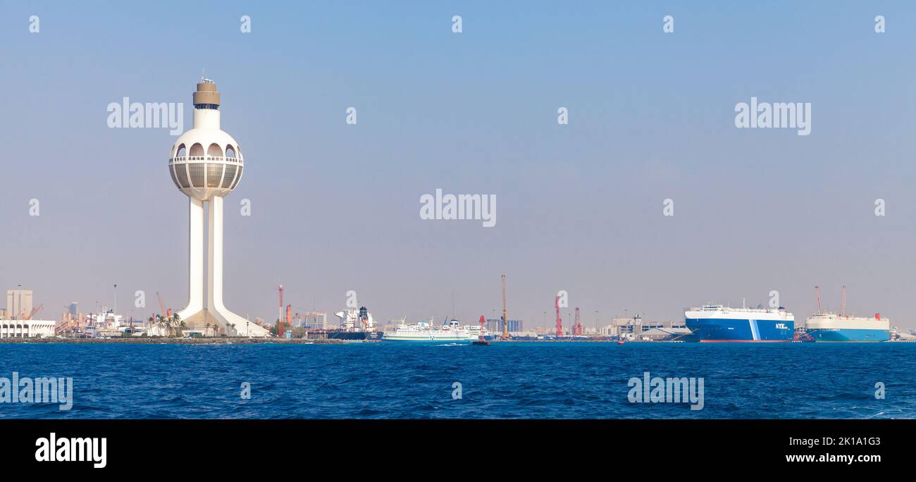 Jeddah, Saudi Arabia - December 22, 2019: Skyline of Jeddah port with ...
