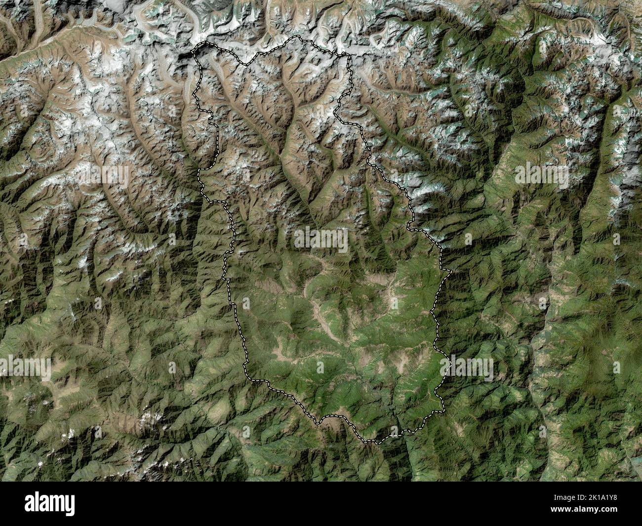 Bumthang, district of Bhutan. High resolution satellite map Stock Photo ...