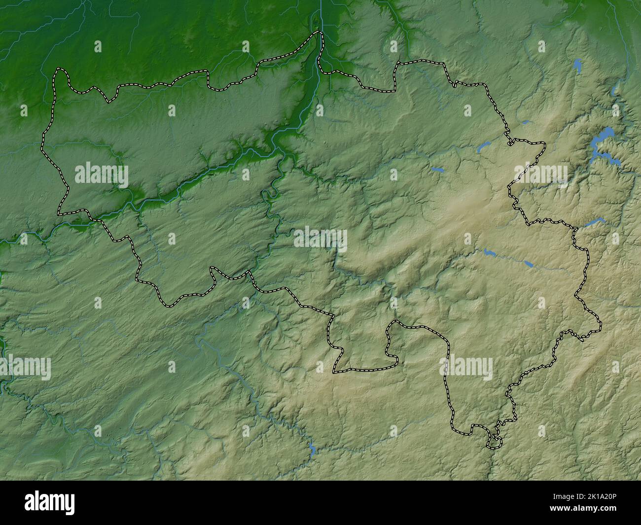 Liege, province of Belgium. Colored elevation map with lakes and rivers ...