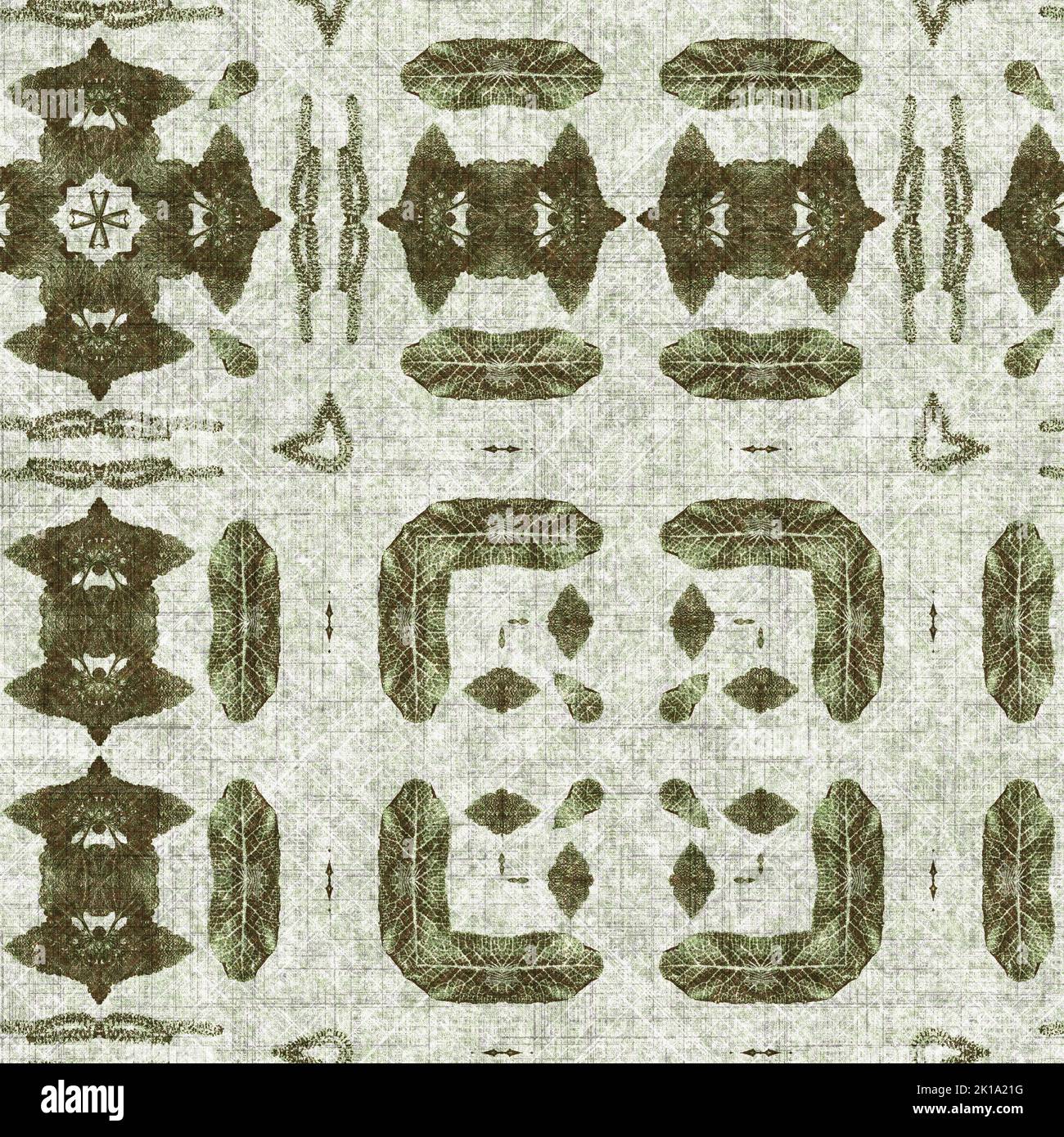 Foliage green kaleidoscope seamless texture pattern. Trendy optic fresh ...