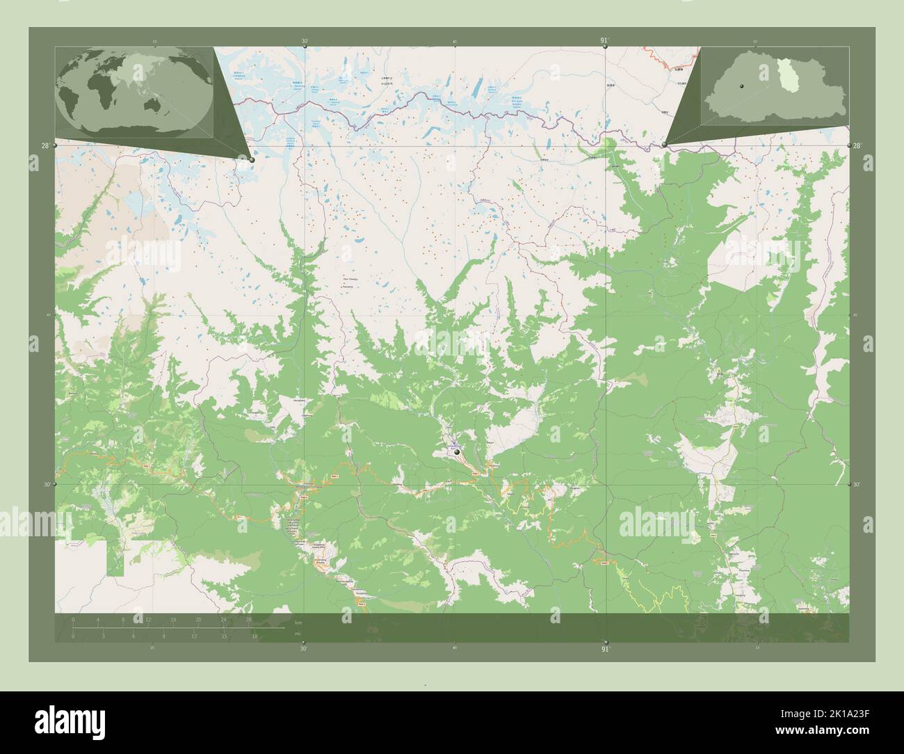 Bumthang, district of Bhutan. Open Street Map. Locations of major ...