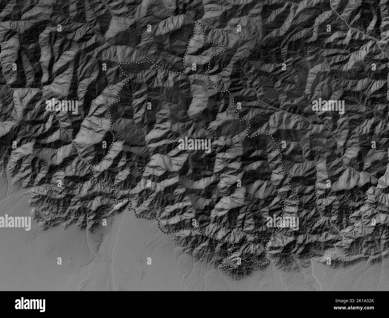 Chhukha, district of Bhutan. Grayscale elevation map with lakes and rivers Stock Photo - Alamy