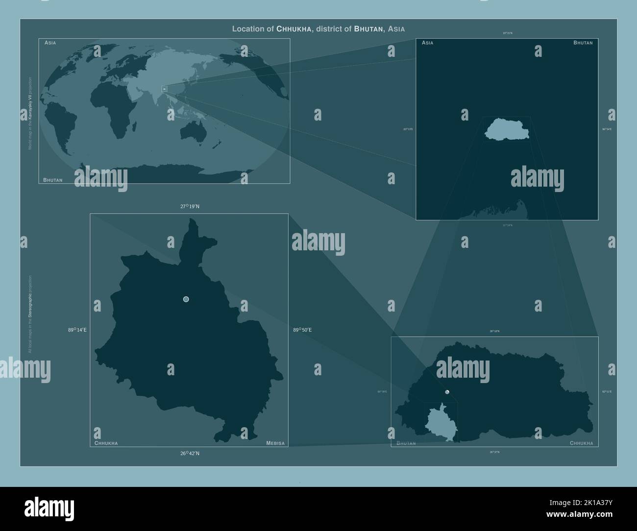 Chhukha, district of Bhutan. Diagram showing the location of the region ...