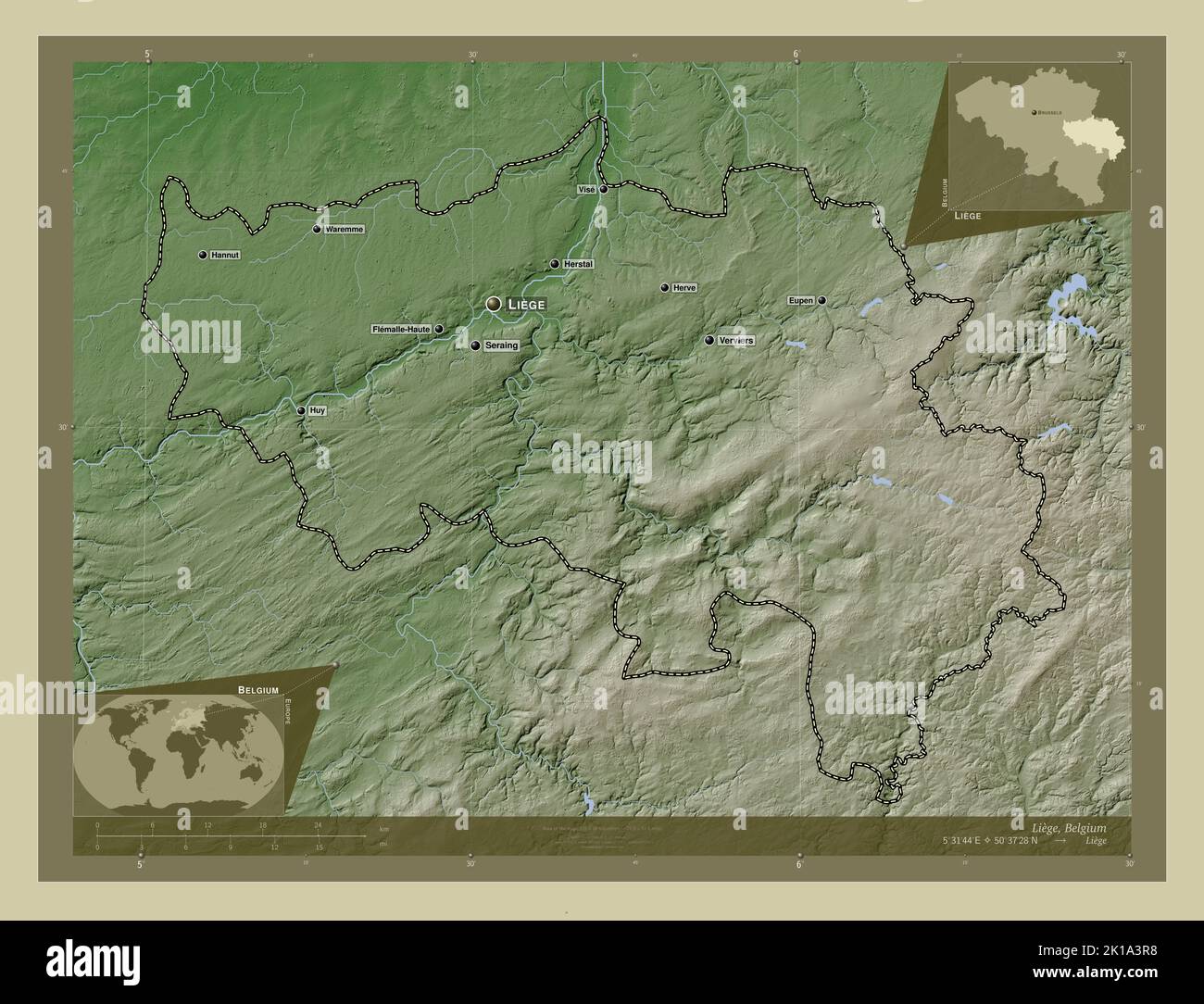 Liege, province of Belgium. Elevation map colored in wiki style with ...