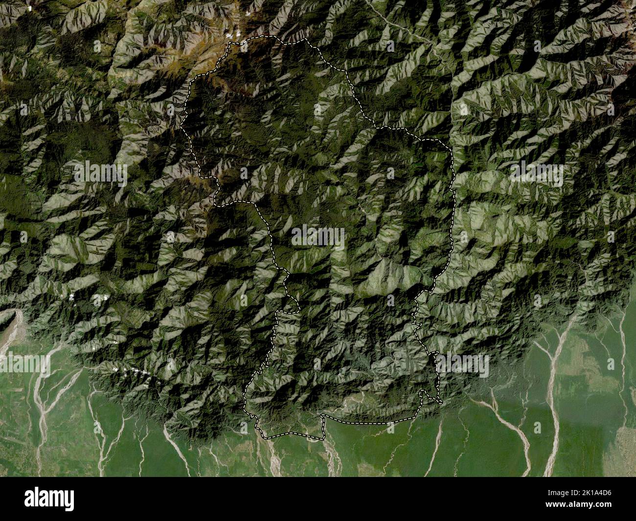 Dagana, district of Bhutan. Low resolution satellite map Stock Photo ...