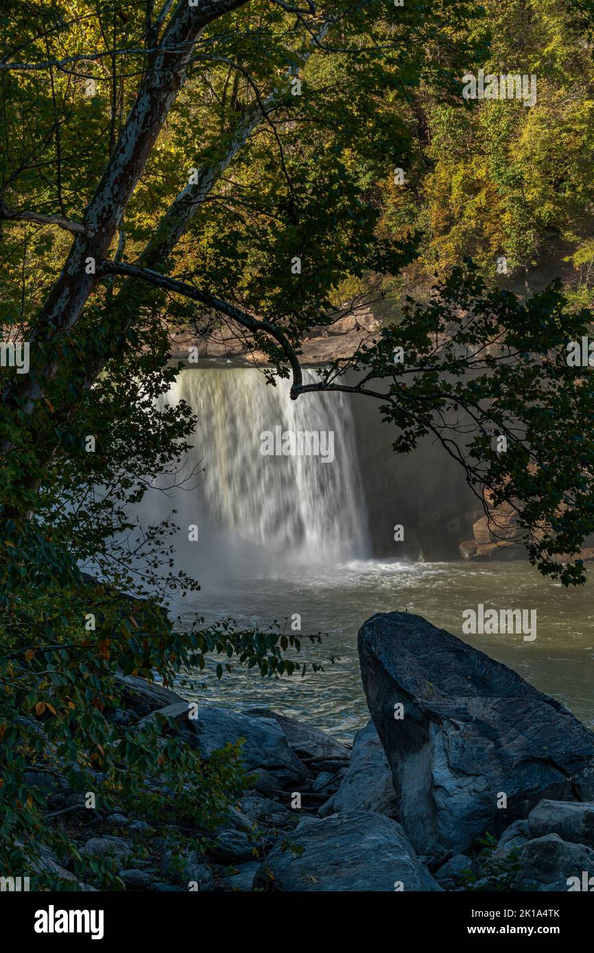 Cumberland Falls's mist softens morning light on the far bank of the ...