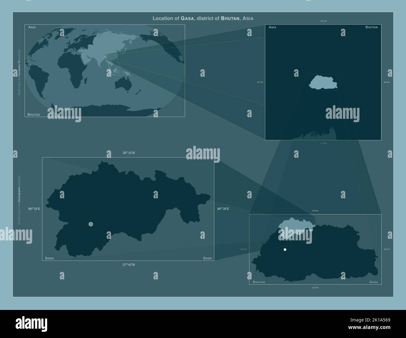 Gasa, district of Bhutan. Diagram showing the location of the region on ...