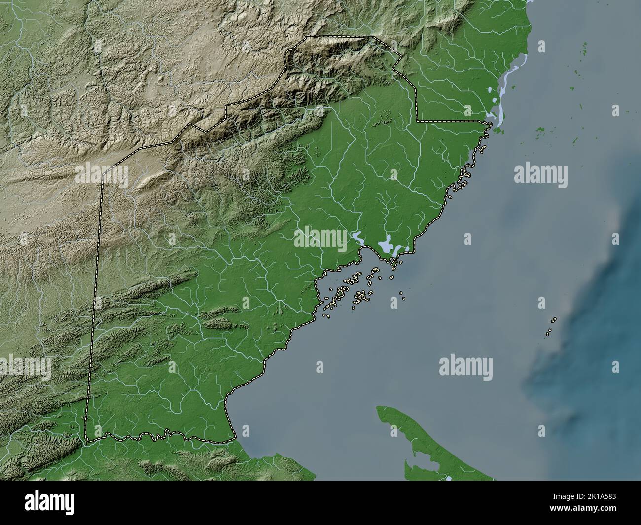 Toledo, district of Belize. Elevation map colored in wiki style with ...