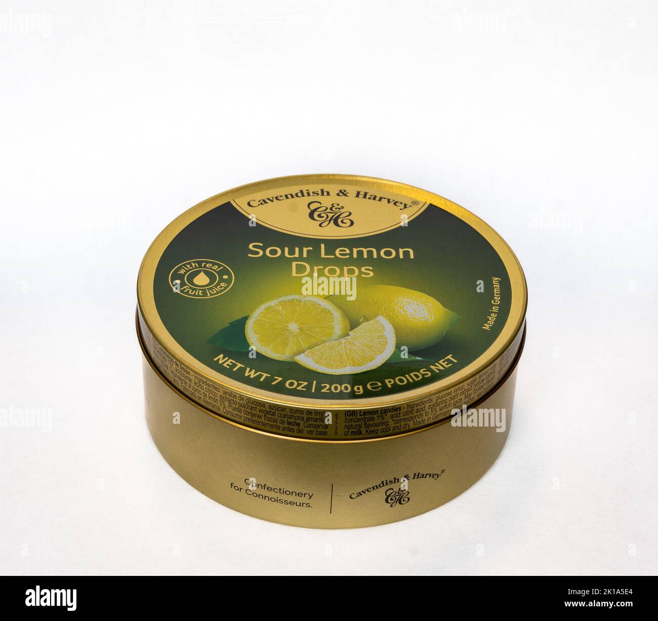 NISSWA, MN - 20220119: Container of Lemon flavored sugar coated sour ...