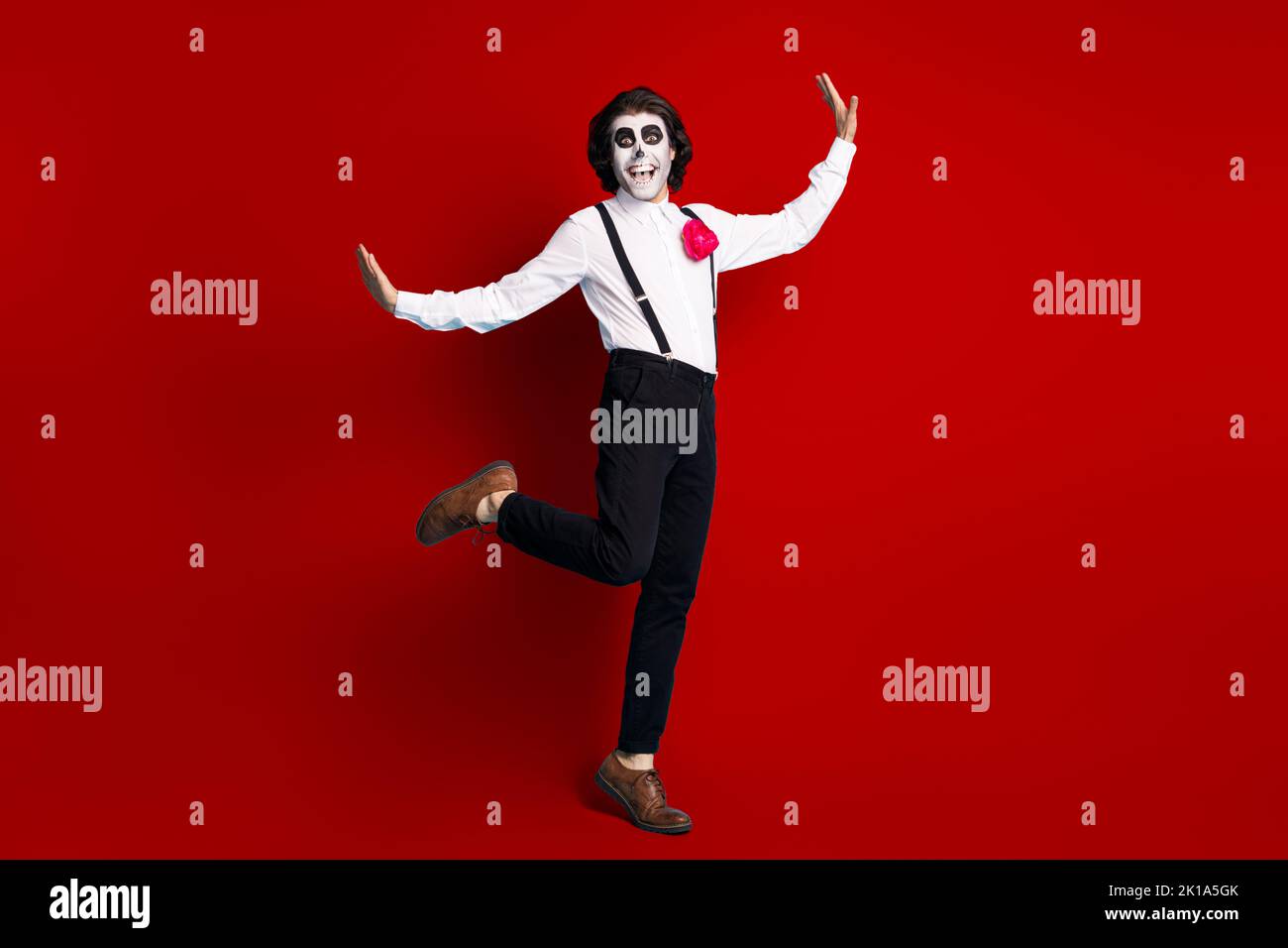 Full length body size view of his he handsome cheerful cheery careless ...